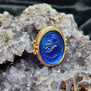 Intaglio Glass Saint Anthony Ring ,glass Art Intaglio Silver Ring ...