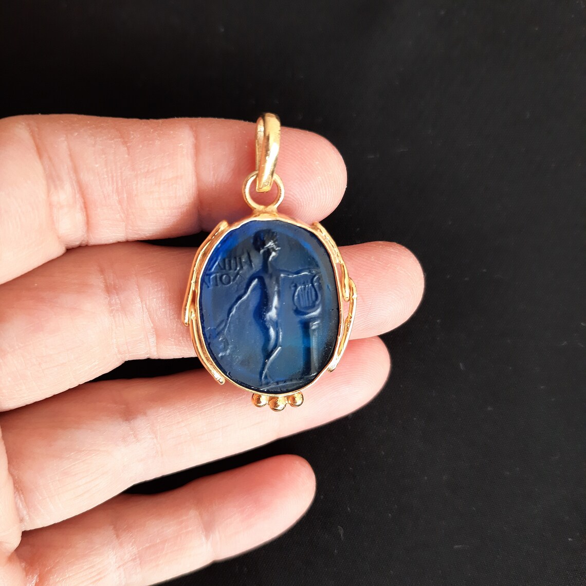 Intaglio Glass Apollo Pendant Glass Art Intaglio Silver Pendant Ancient ...