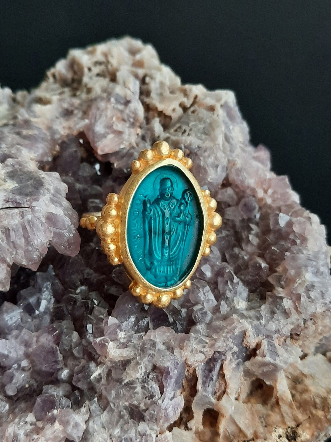 Intaglio Glass Saint Nicholas Ring Glass Art Intaglio Silver Ring ...