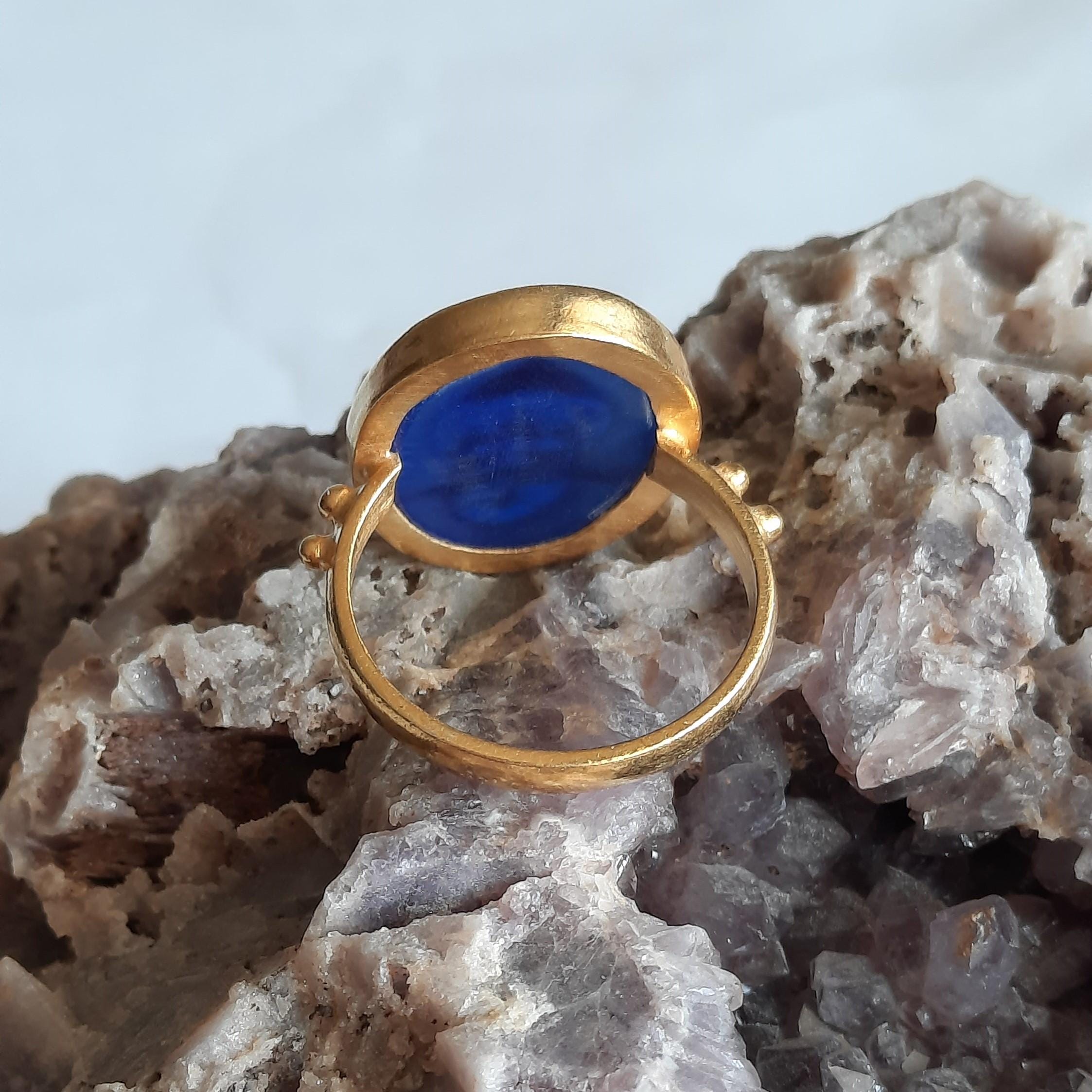 14k Solid Gold Intaglio Glass Saint Charbel Ring , Glass Art Intaglio ...
