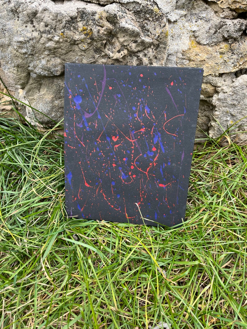 Black Canvas Red and Blue Splatter Painting Abstract Wall Decor Canvas ...