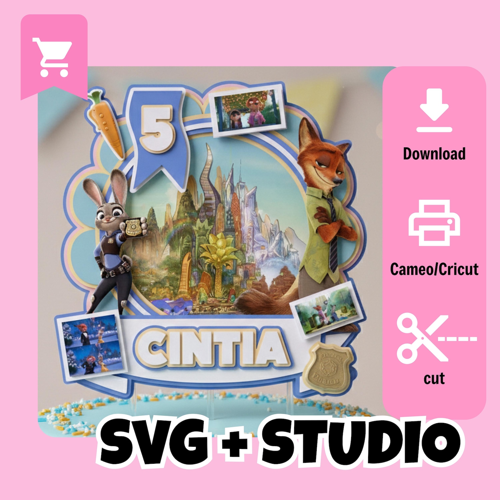 Zootopia 3D Cake Topper Digital File | SVG for Cricut & Studio ...