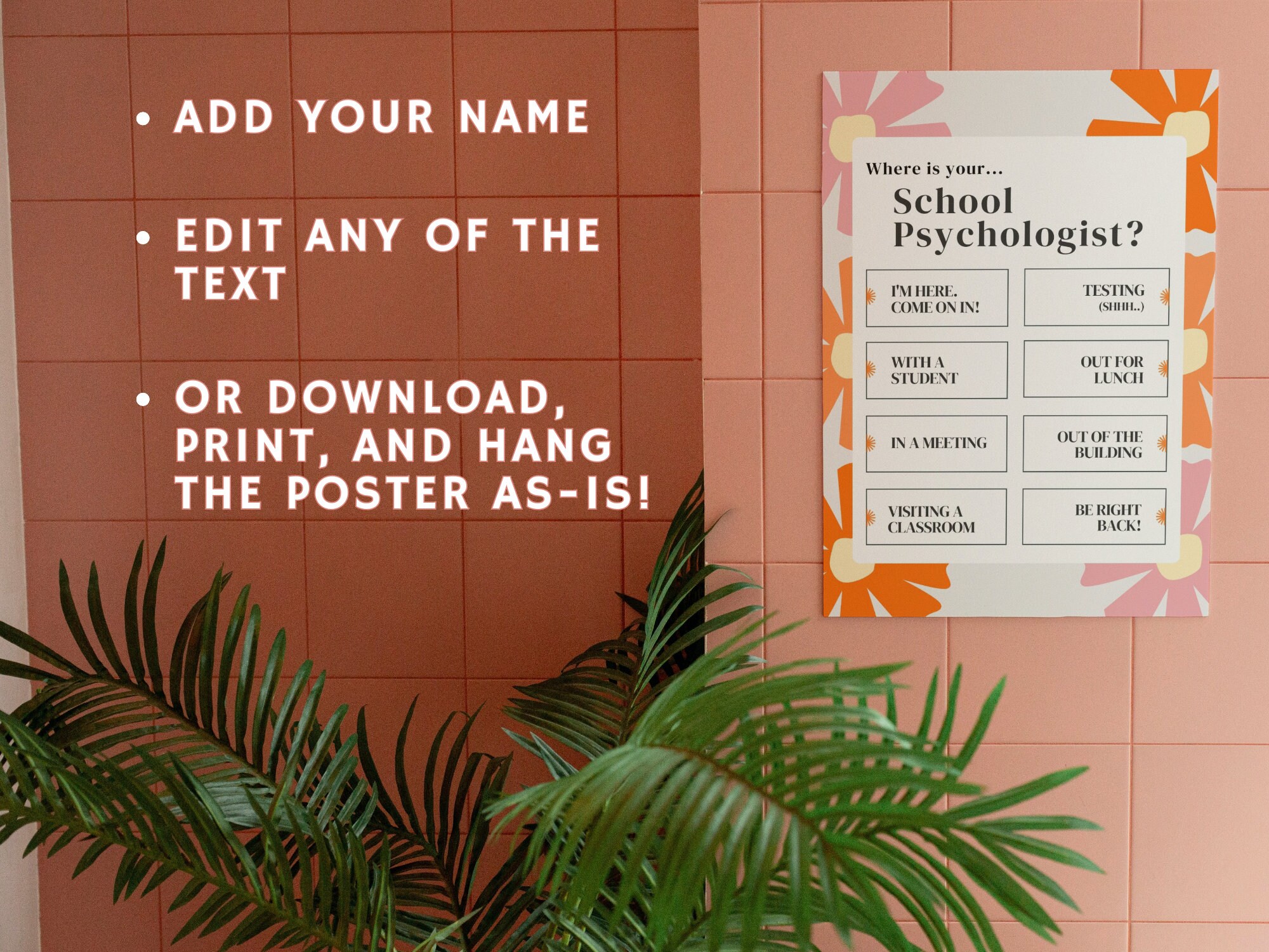 Where is Your School Psychologist Pink and Orange Floral Sign (digital ...