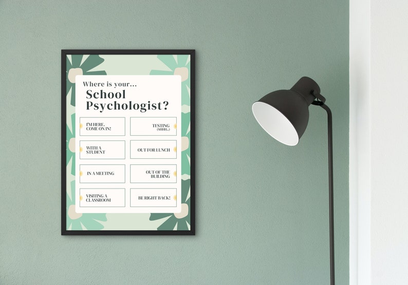 Where is Your School Psychologist Mint Floral Sign (digital Download ...