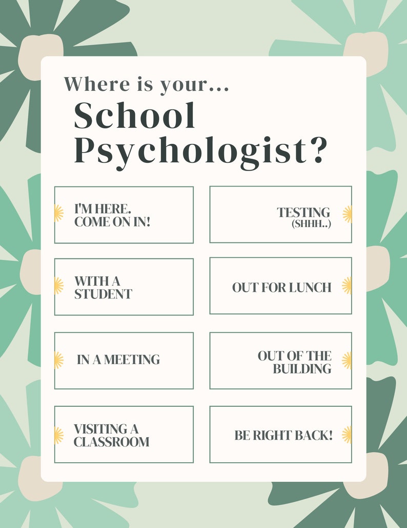 Where is Your School Psychologist Mint Floral Sign digital - Etsy