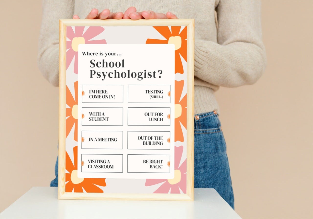 Where is Your School Psychologist Pink and Orange Floral Sign (digital ...