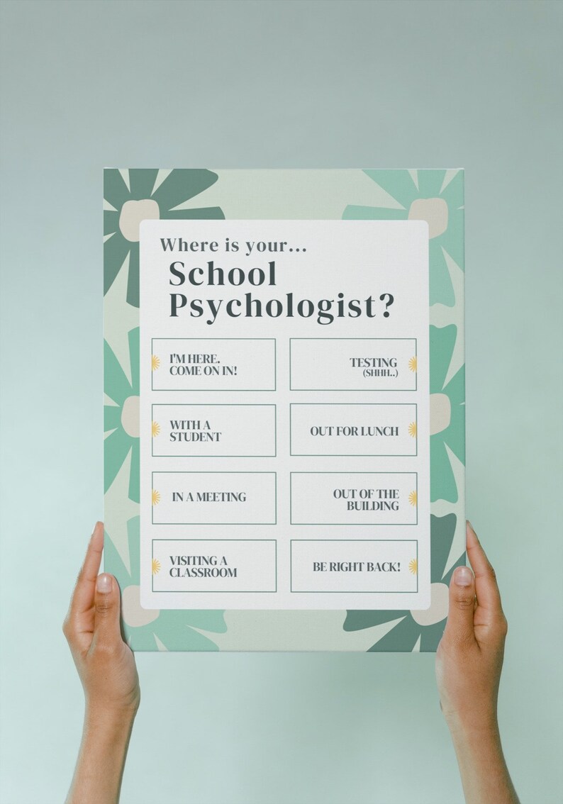 Where is Your School Psychologist Mint Floral Sign (digital Download ...