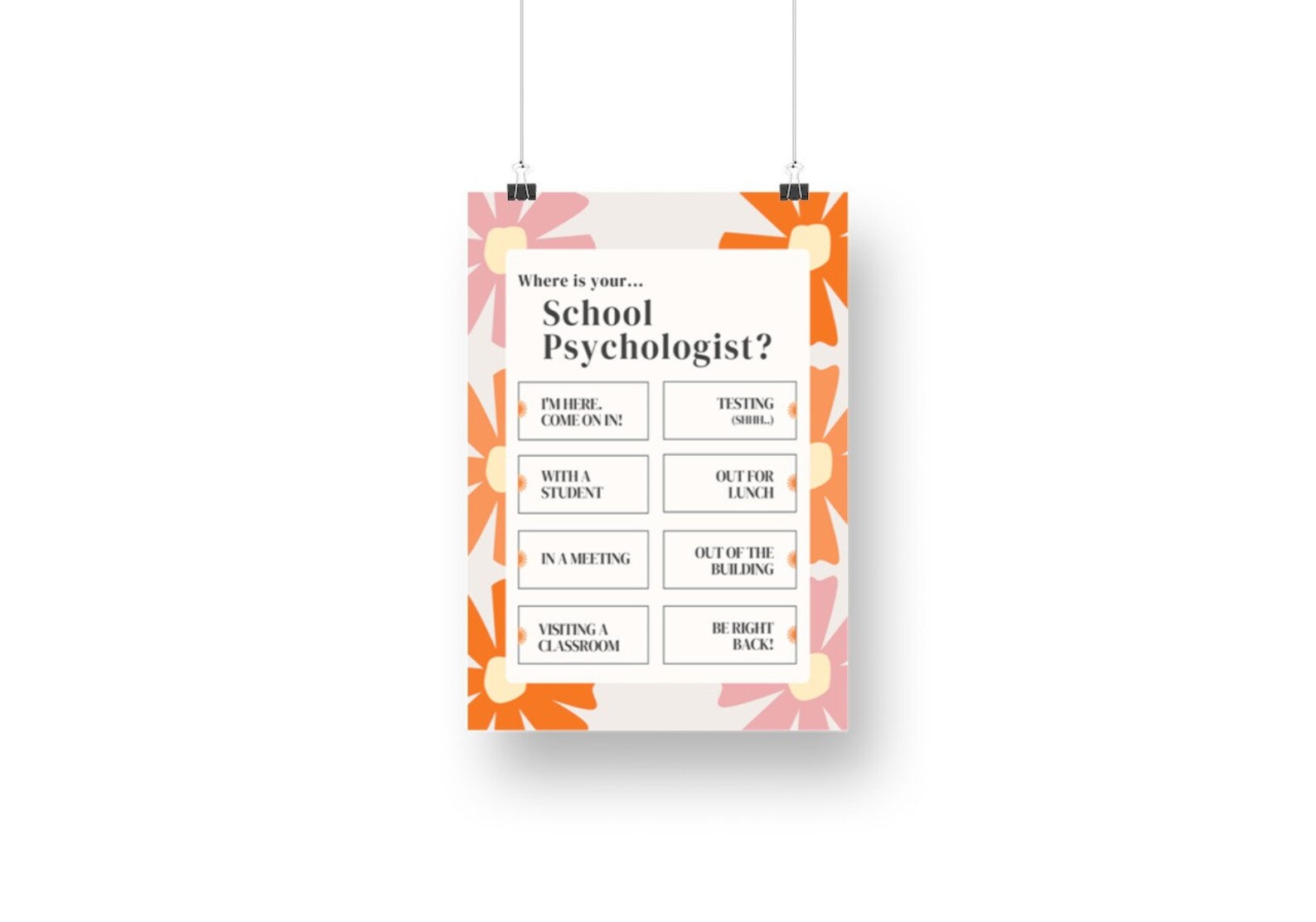 Where is Your School Psychologist Pink and Orange Floral Sign (digital ...