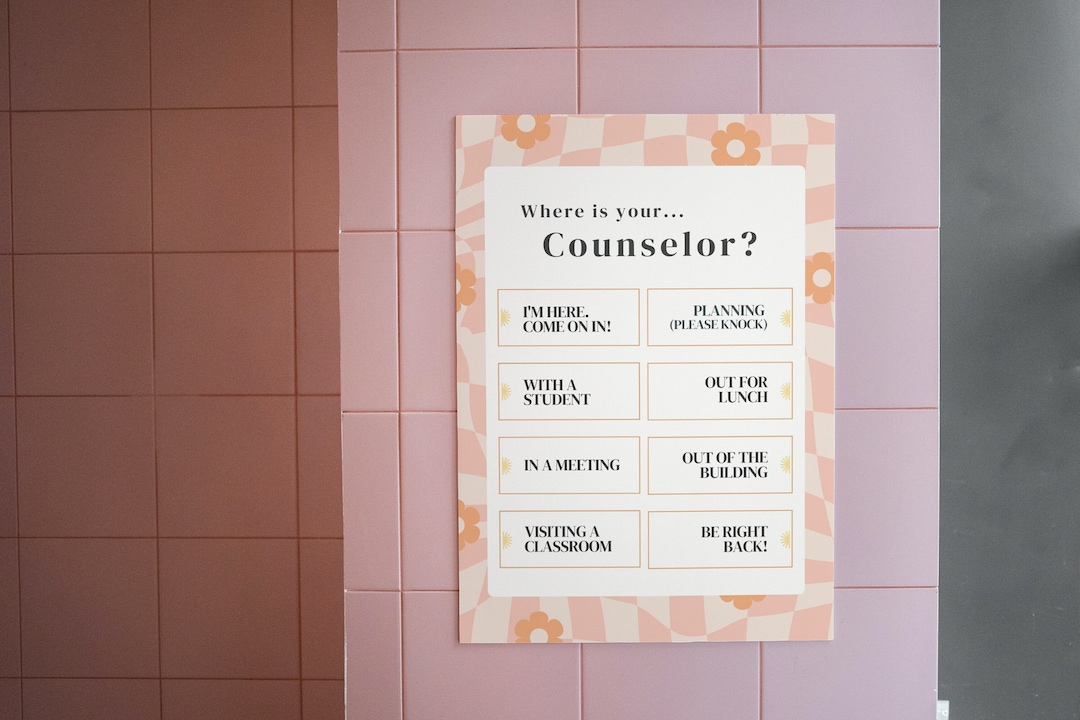 Where is Your School Counselor Pink Checkered Sign (instant Digital ...