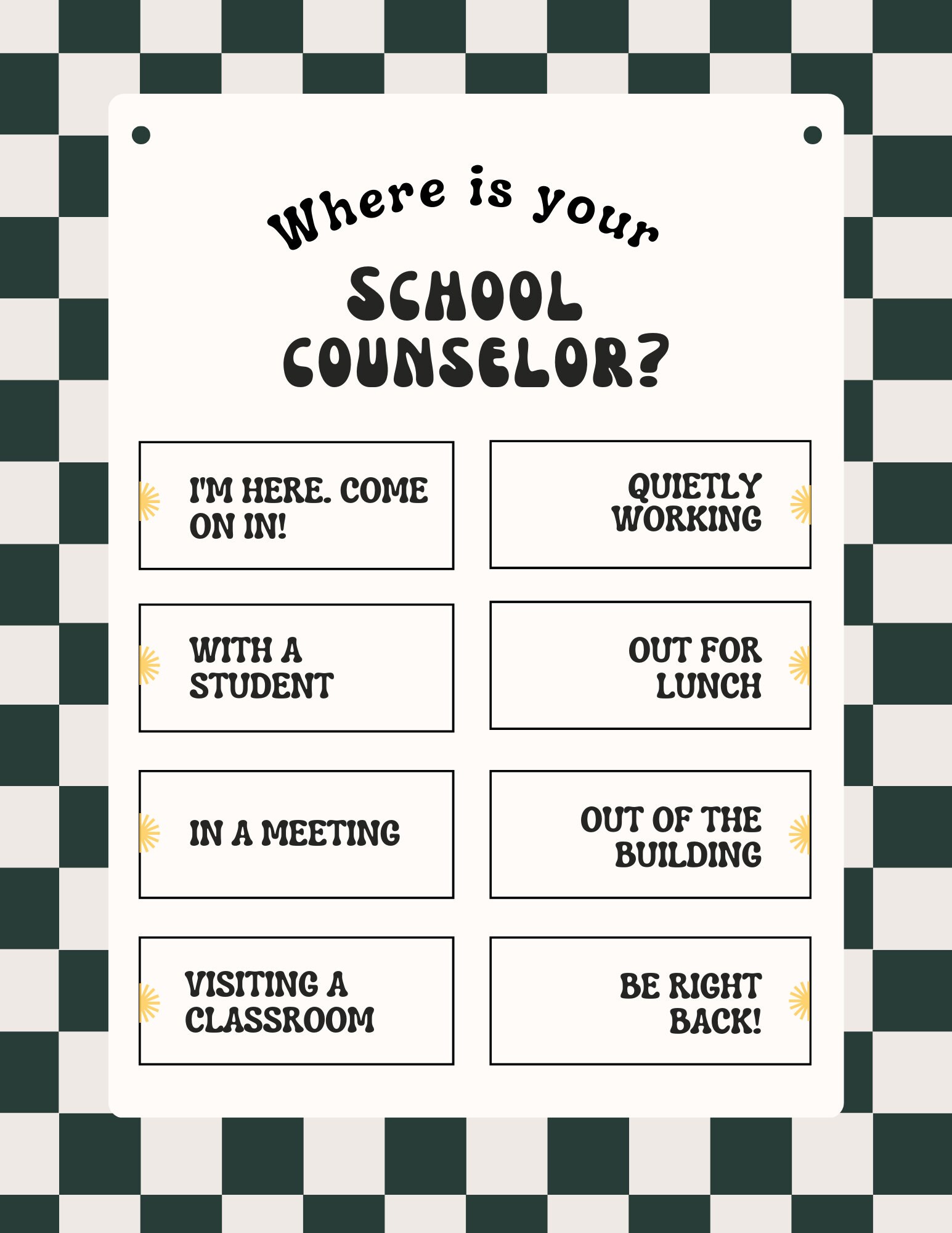 Where is Your School Counselor Checkered Sign (digital Download Version ...