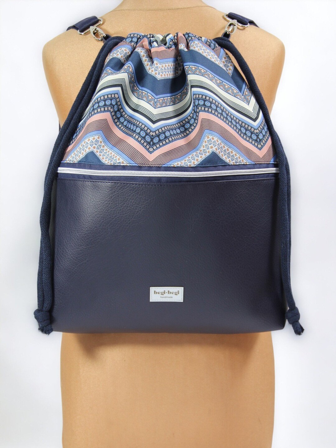 Everyday Big Blue Backpack Convertible to Bag With Zigzag Pattern Eco ...