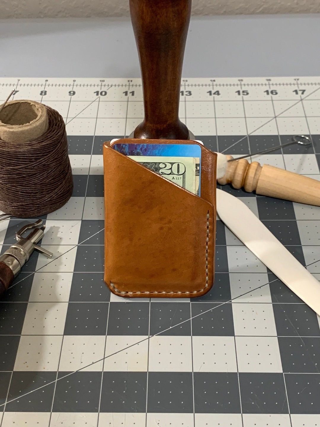 Handmade Vegetable Tanned Leather Card Wallet, Minimalist Credit Card ...