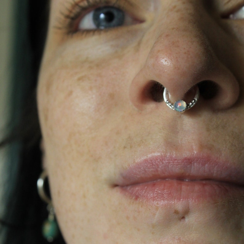 Sterling Silver Moonstone Septum Ring for PIERCED Septums - Etsy
