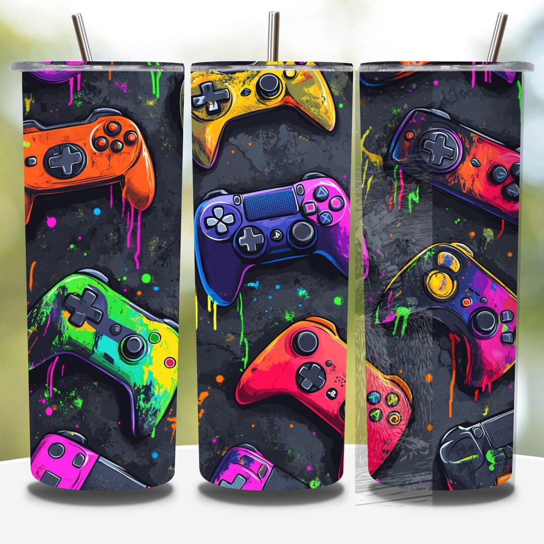 Neon Gamer Tumbler Wrap • Colorful Game Controller Sublimation • Drip ...