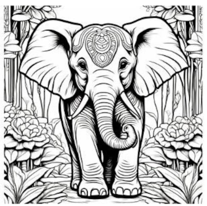 Elegant Elephant Coloring Pages for Adults | Printable Stress Relief ...