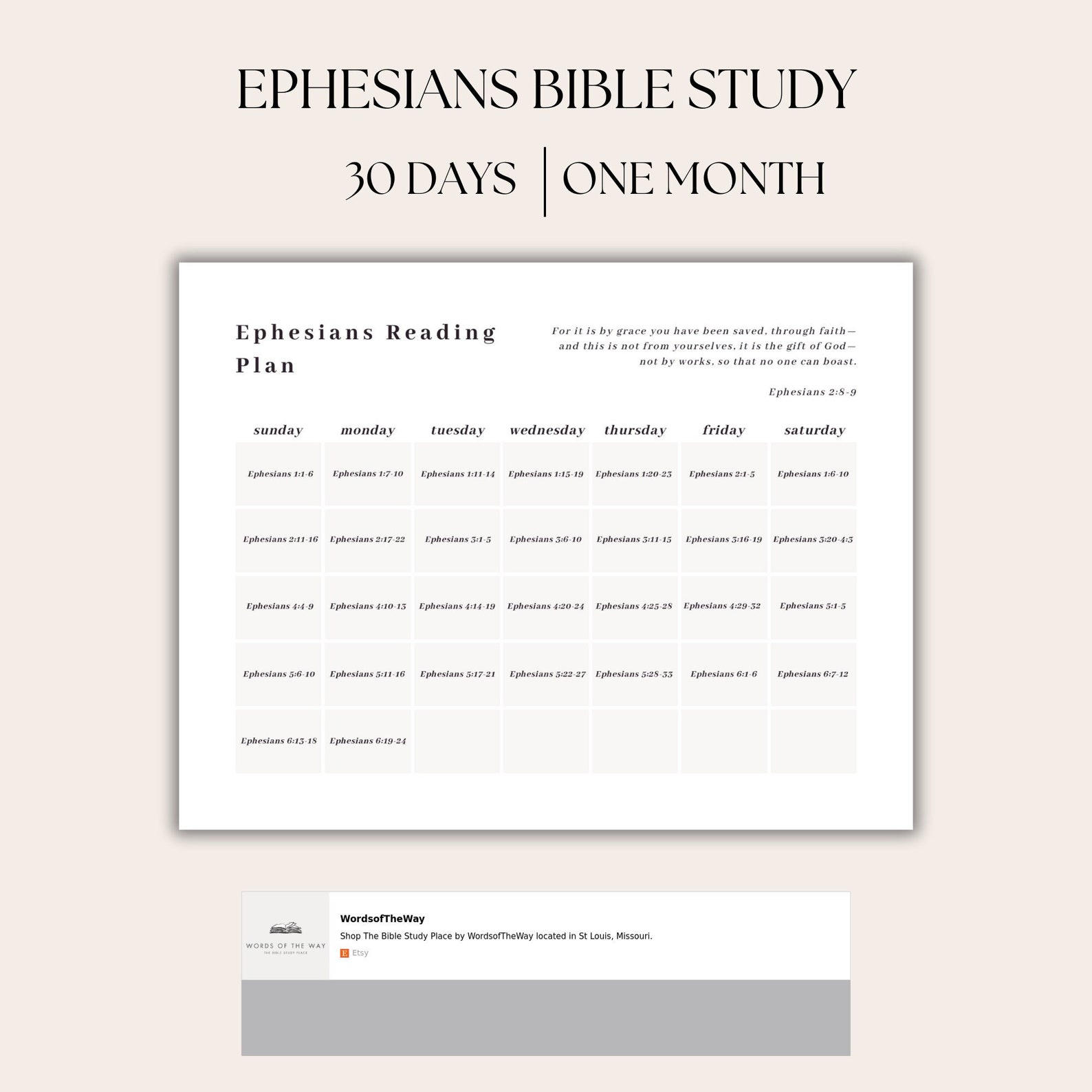 Ephesians Bible Study 30 Day Bible Reading Plan Digital - Etsy