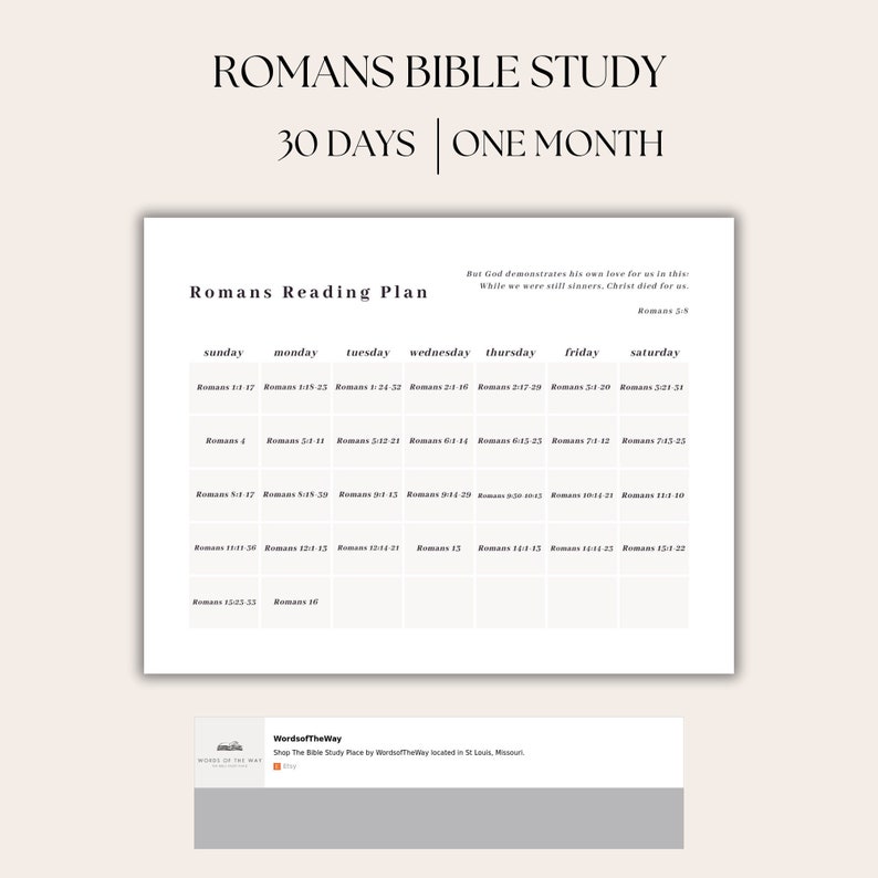 Romans Bible Study 30 Day Bible Reading Plan Digital Download PDF Bible ...