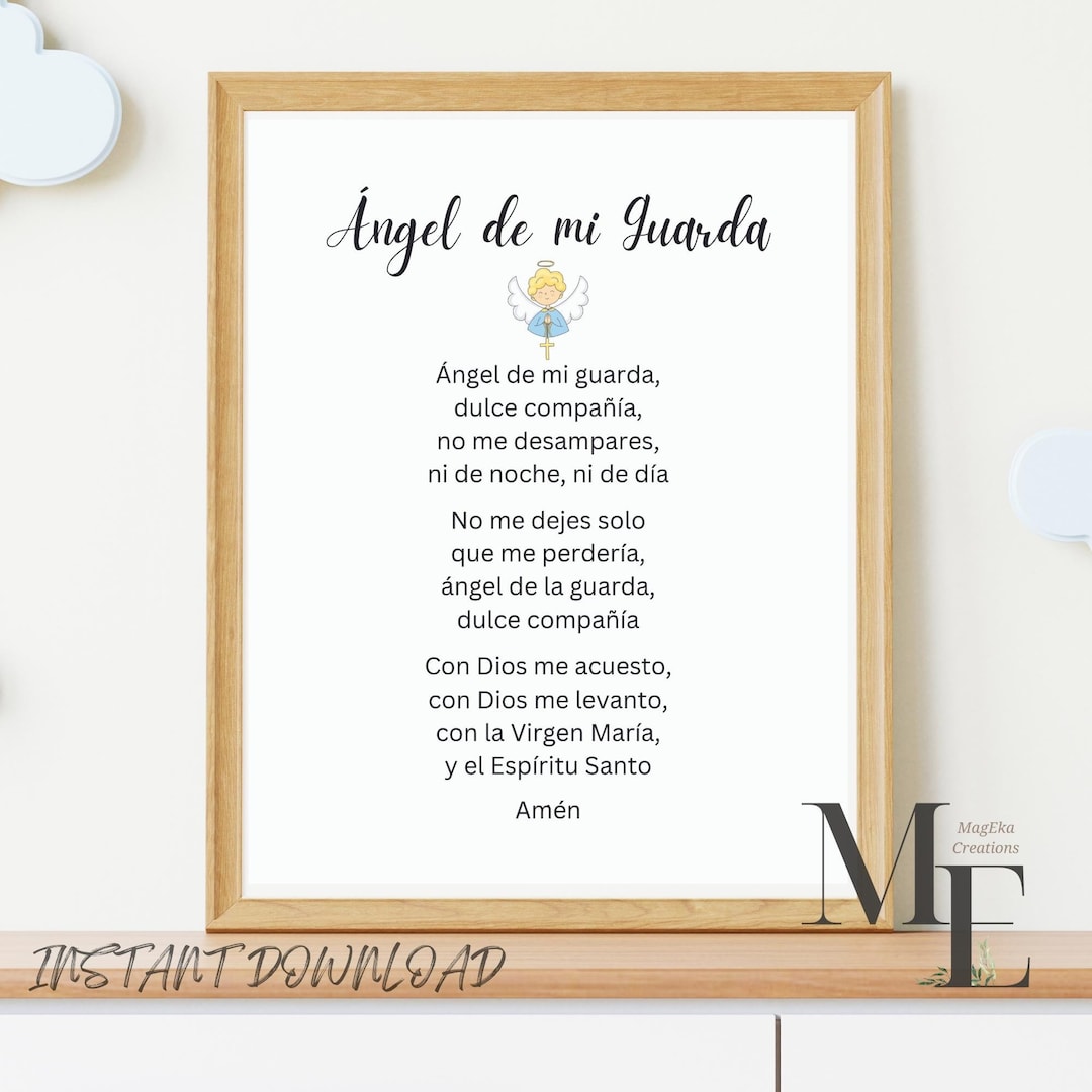 Angel De Mi Guarda Print in Spanish Guardian Angel Baby Room Decor ...