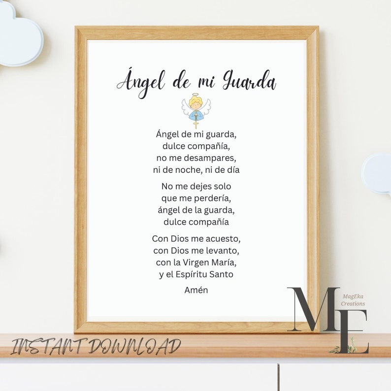 Angel De Mi Guarda Print in Spanish Guardian Angel Baby Room Decor ...