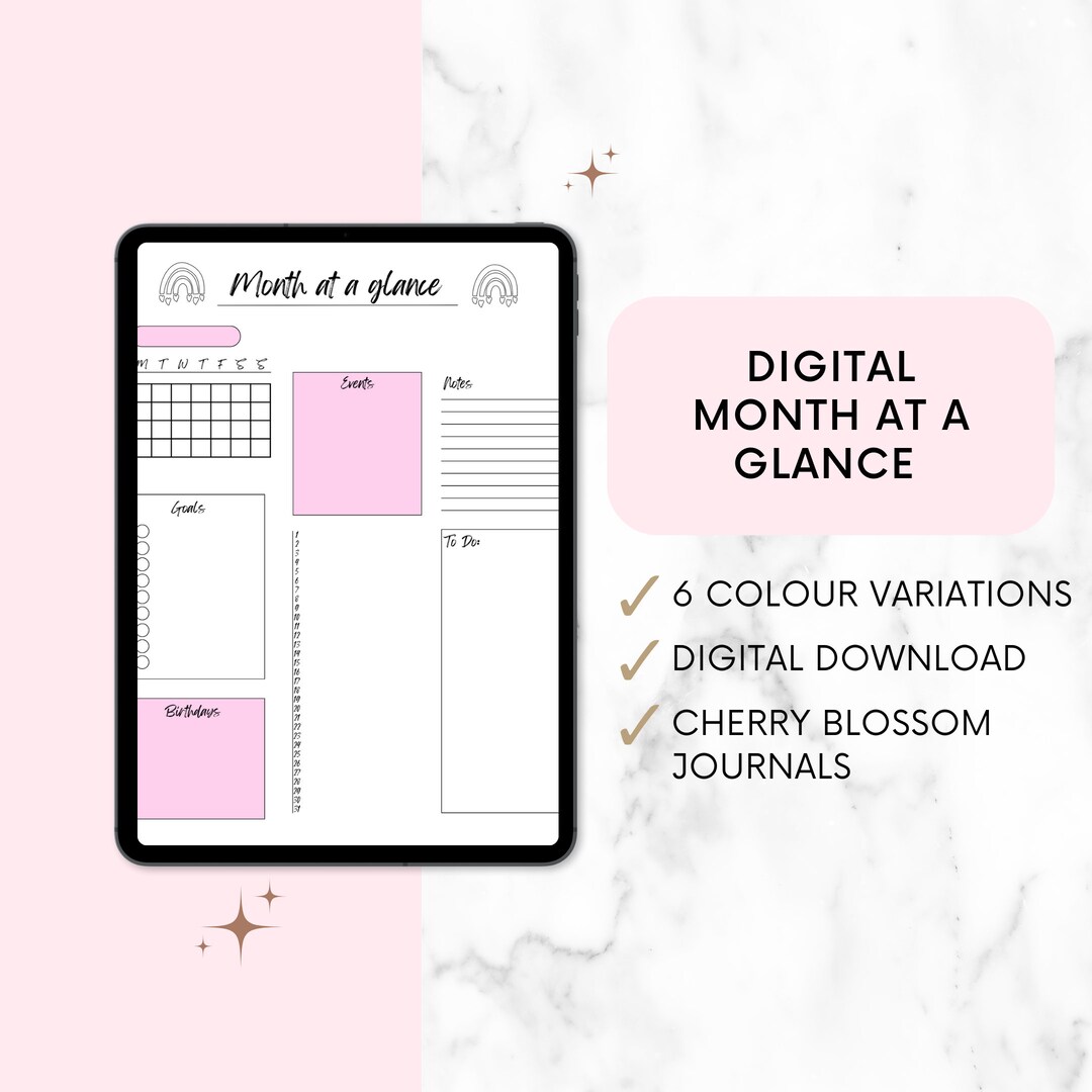 Digital Month at a Glance Journal Page | PDF | iPad Journal | Goodnotes ...