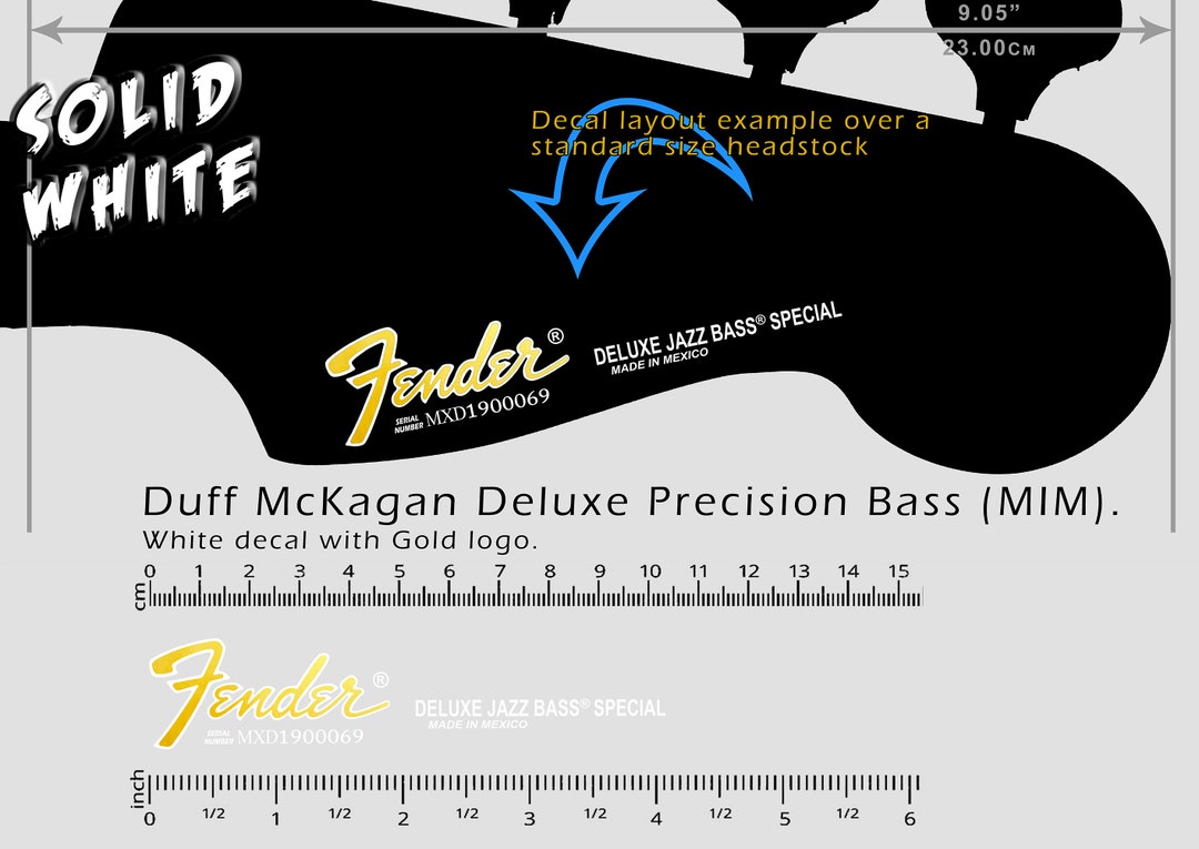 Fender Jazz Bass Deluxe Duff Mckagan - Waterslide Decal - Metallic Gold ...