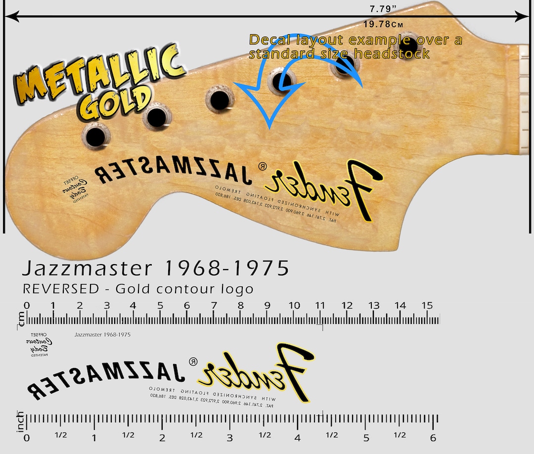 Fender Jazzmaster 1968-1975 (REVERSED) - Waterslide Decal - Metallic ...