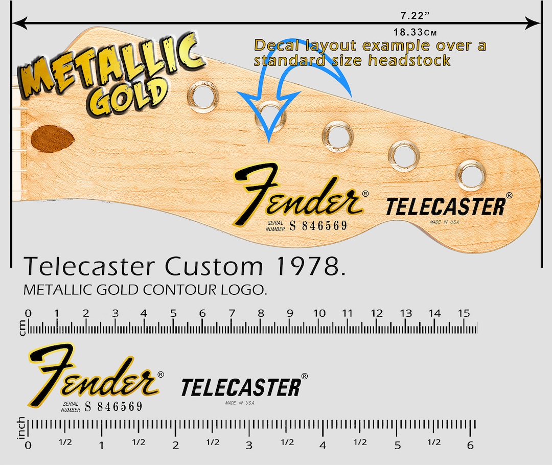 Fender Telecaster Custom 1978 USA - Waterslide Decal - Metallic Gold ...