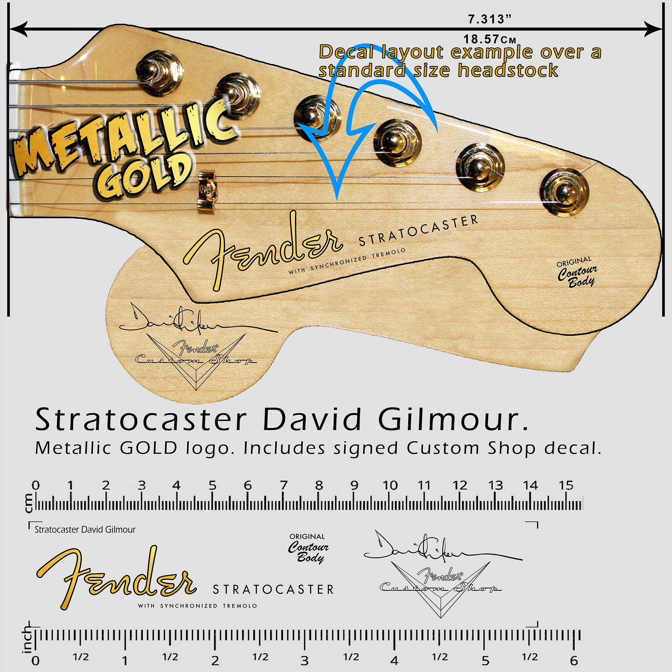 Fender Stratocaster David Gilmour - Waterslide Decal - Metallic Gold ...