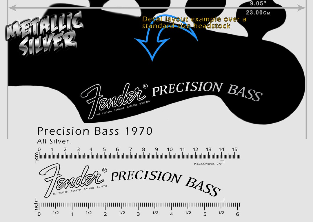 Fender Precision Bass 1970 - Waterslide Decal - ALL SILVER Logo - Etsy