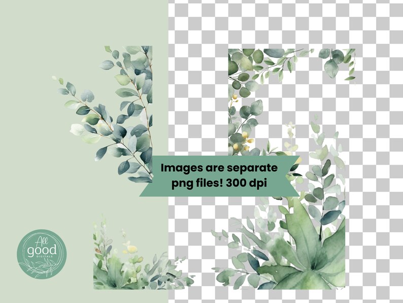 Watercolor Greenery | Eucalyptus Clipart | Greenery Clipart | Green ...