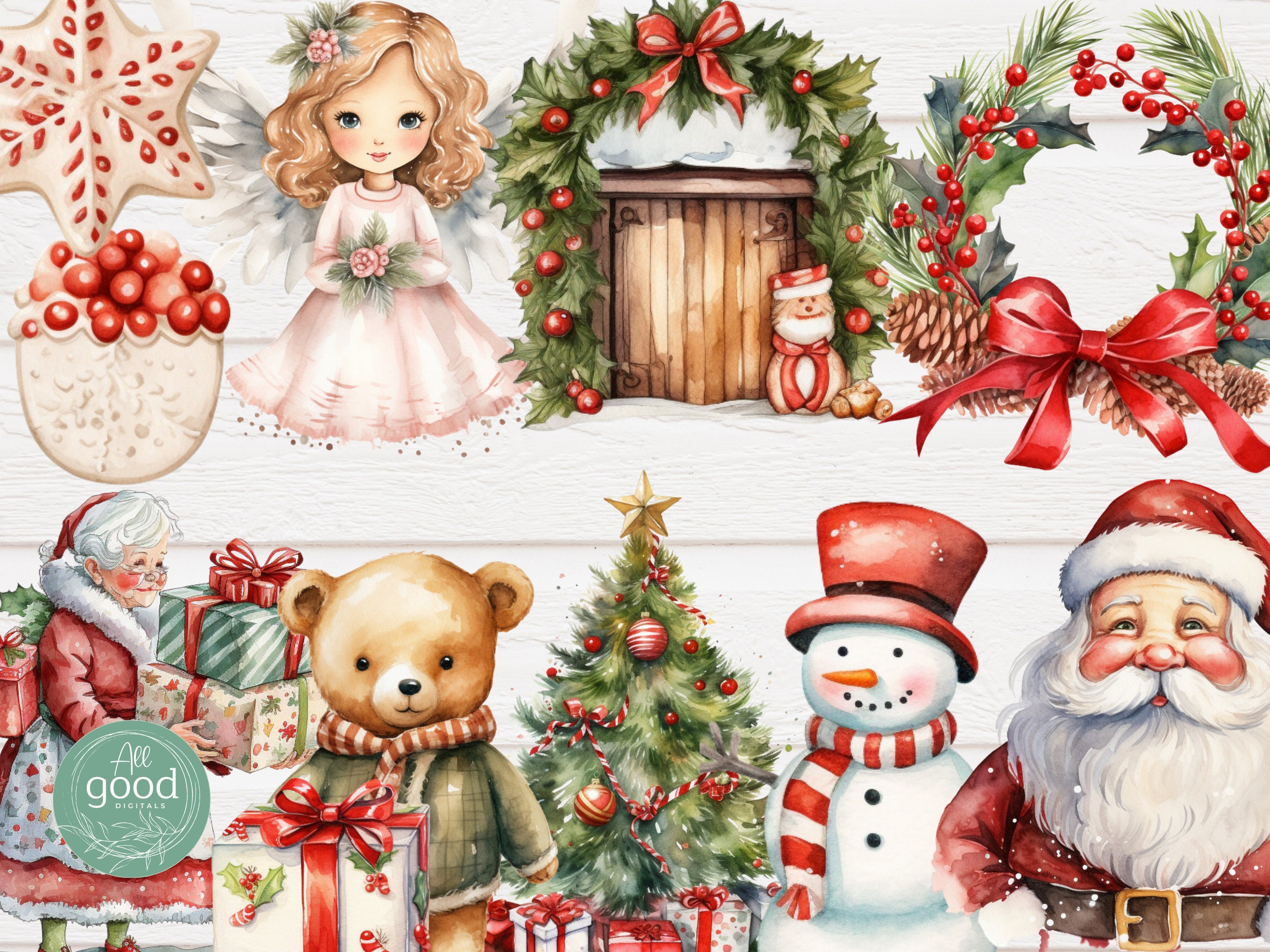 Watercolor Christmas Clipart PNG Bundle Winter Christmas - Etsy