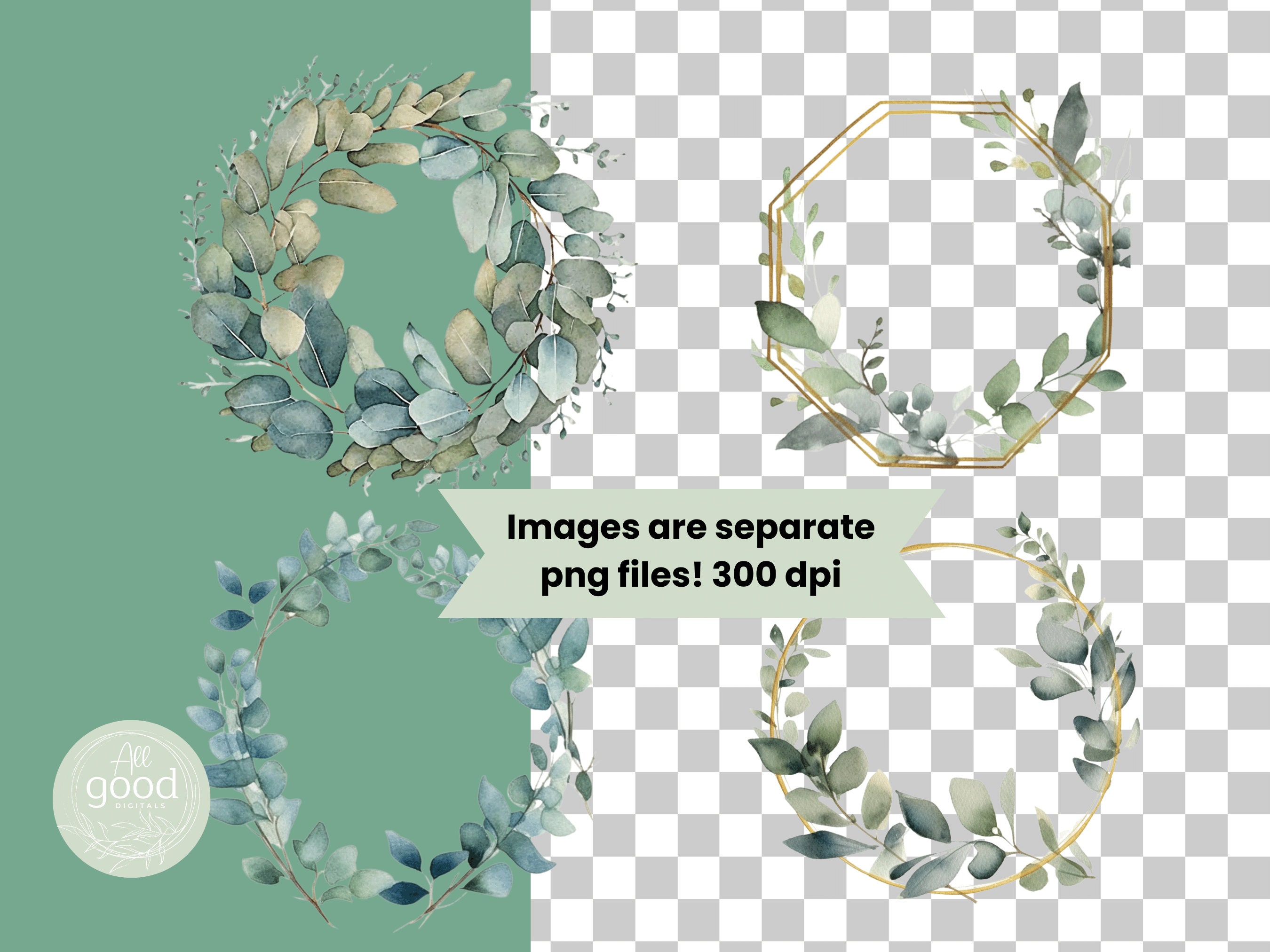 Watercolor Greenery Eucalyptus Clipart Greenery Clipart Green Foliage ...