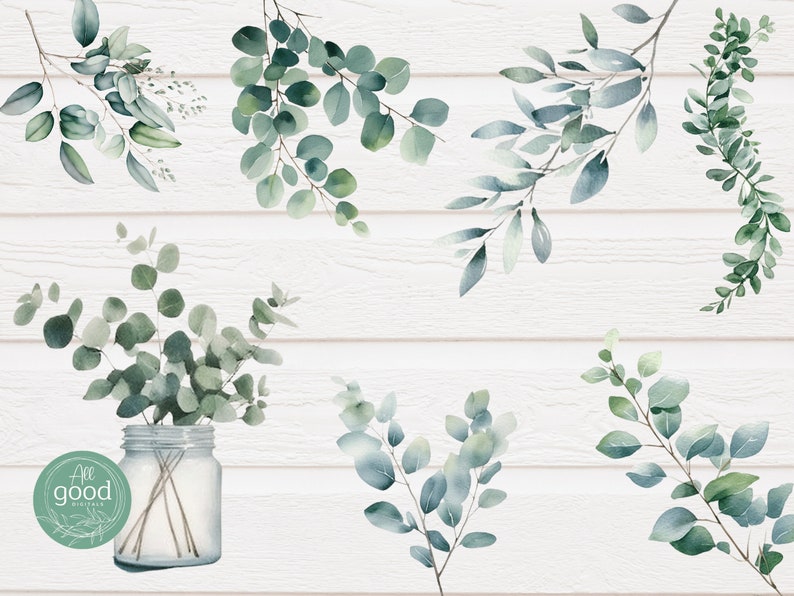 Watercolor Greenery | Eucalyptus Clipart | Greenery Clipart | Green ...