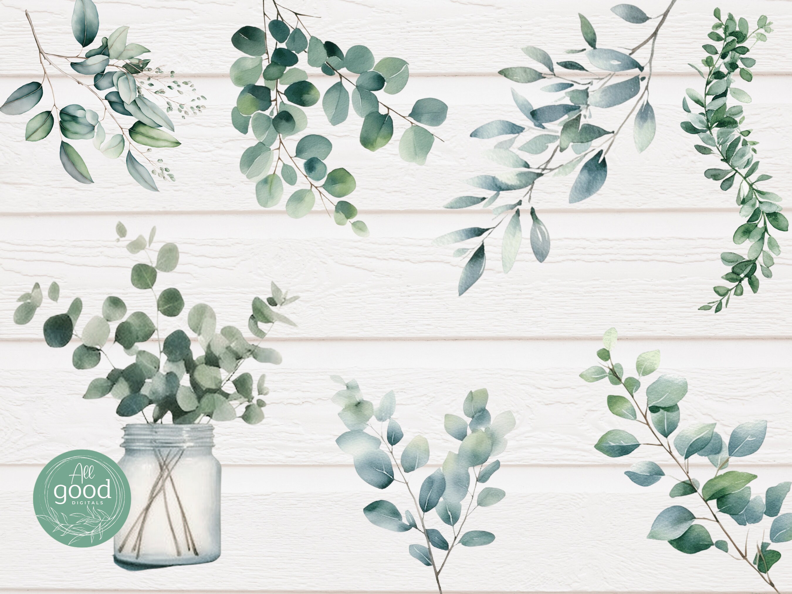 Watercolor Greenery Eucalyptus Clipart Greenery Clipart Green Foliage ...