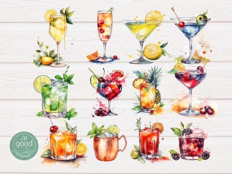 Watercolor Cocktails Clipart | Cocktail PNG | Summer Drinks PNG ...