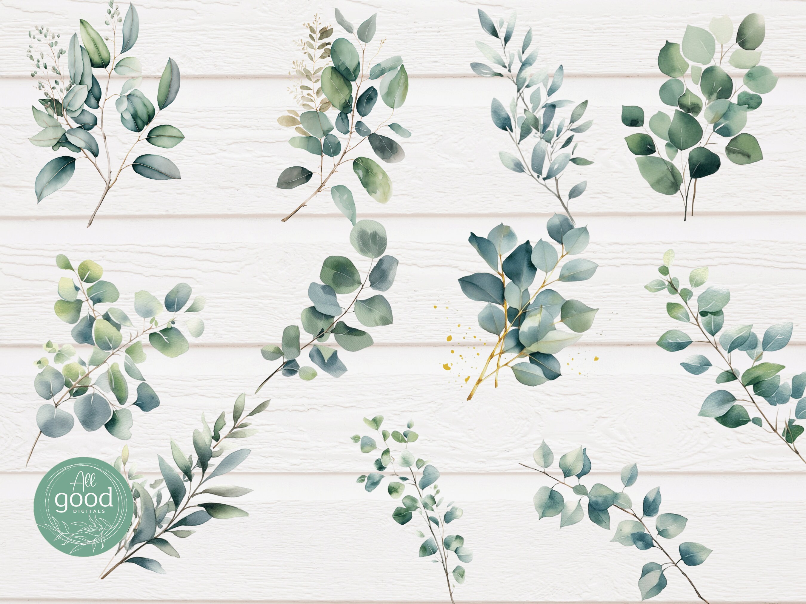 Watercolor Greenery Eucalyptus Clipart Greenery Clipart Green Foliage ...