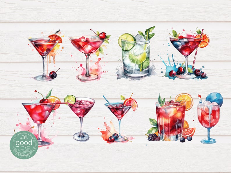 Watercolor Cocktails Clipart | Cocktail PNG | Summer Drinks PNG ...