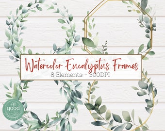 Foliage Eucalyptus Greenery Watercolor Frame Clipart PNG - Etsy