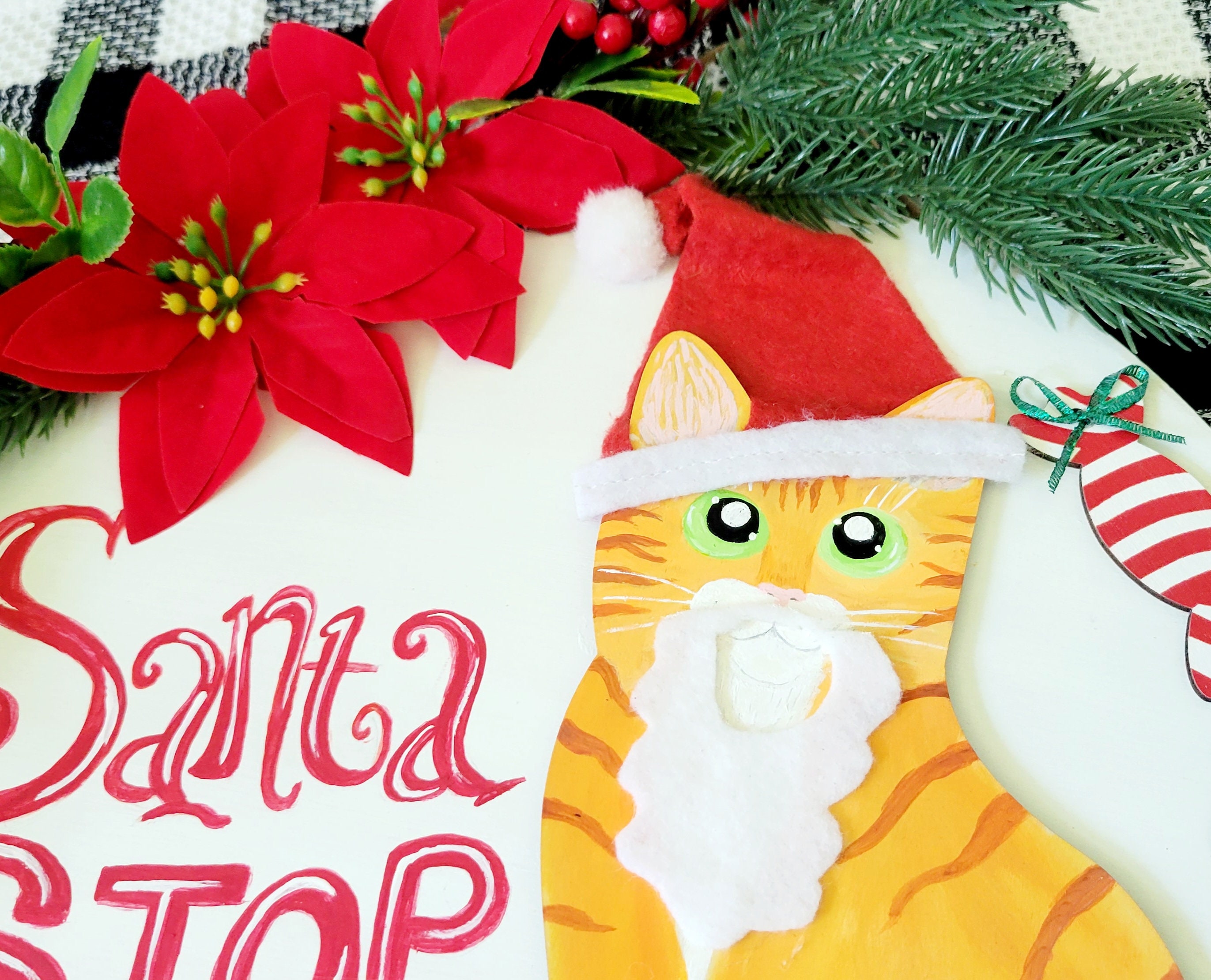 Santa Stop Here Door Hanger Cute Santa Hat Sign Christmas - Etsy