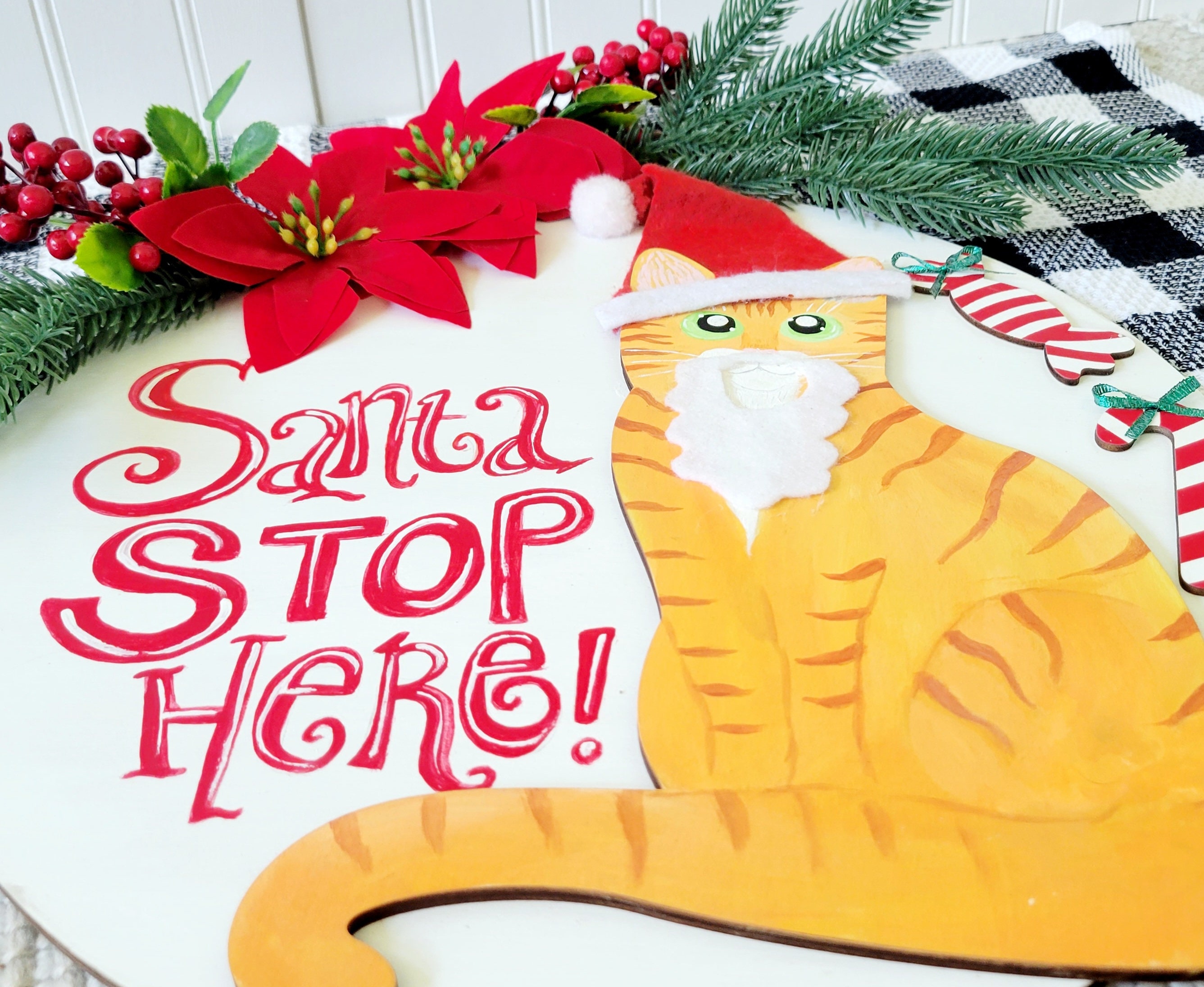 Santa Stop Here Door Hanger Cute Santa Hat Sign Christmas - Etsy