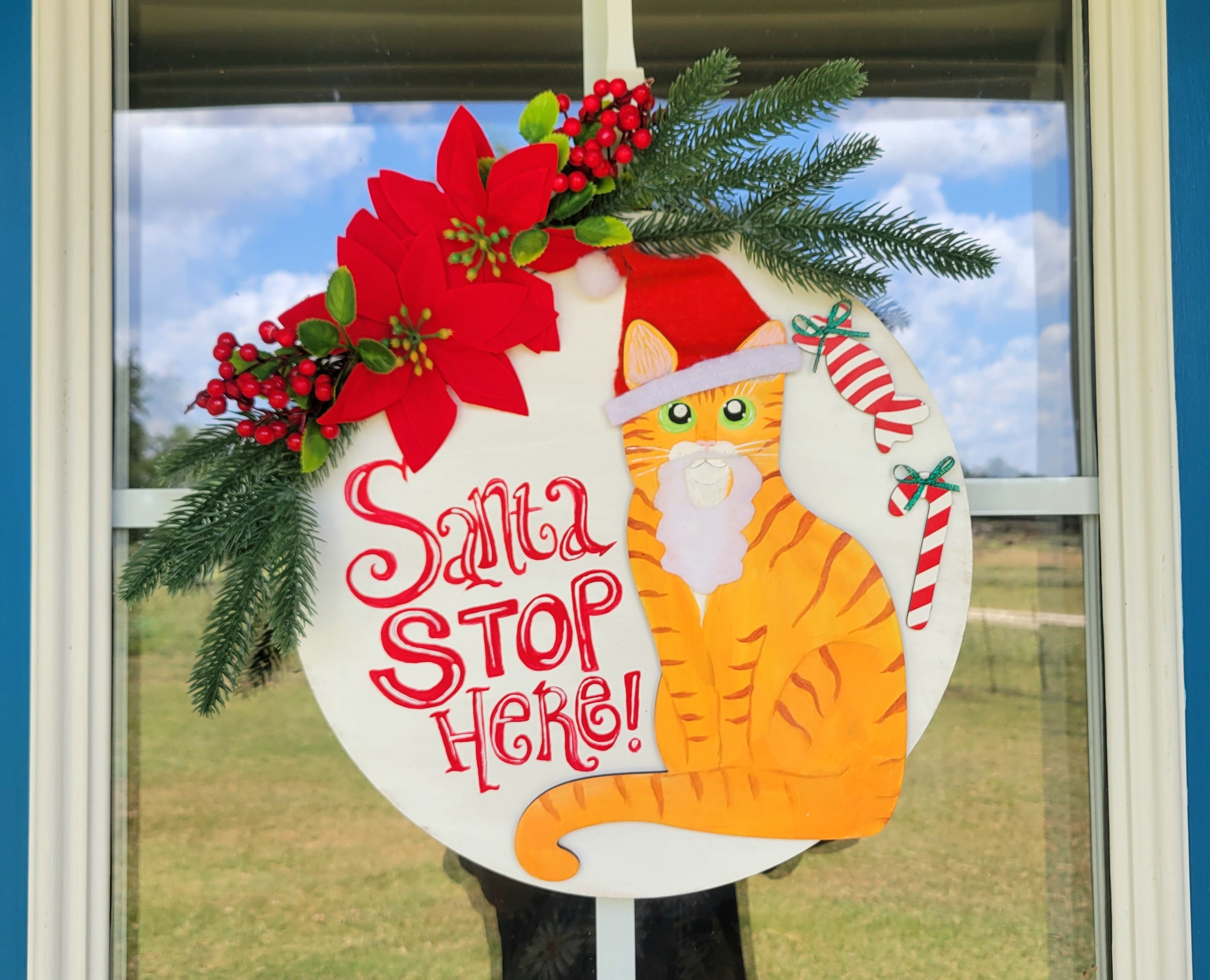 Santa Stop Here Door Hanger Cute Santa Hat Sign Christmas - Etsy