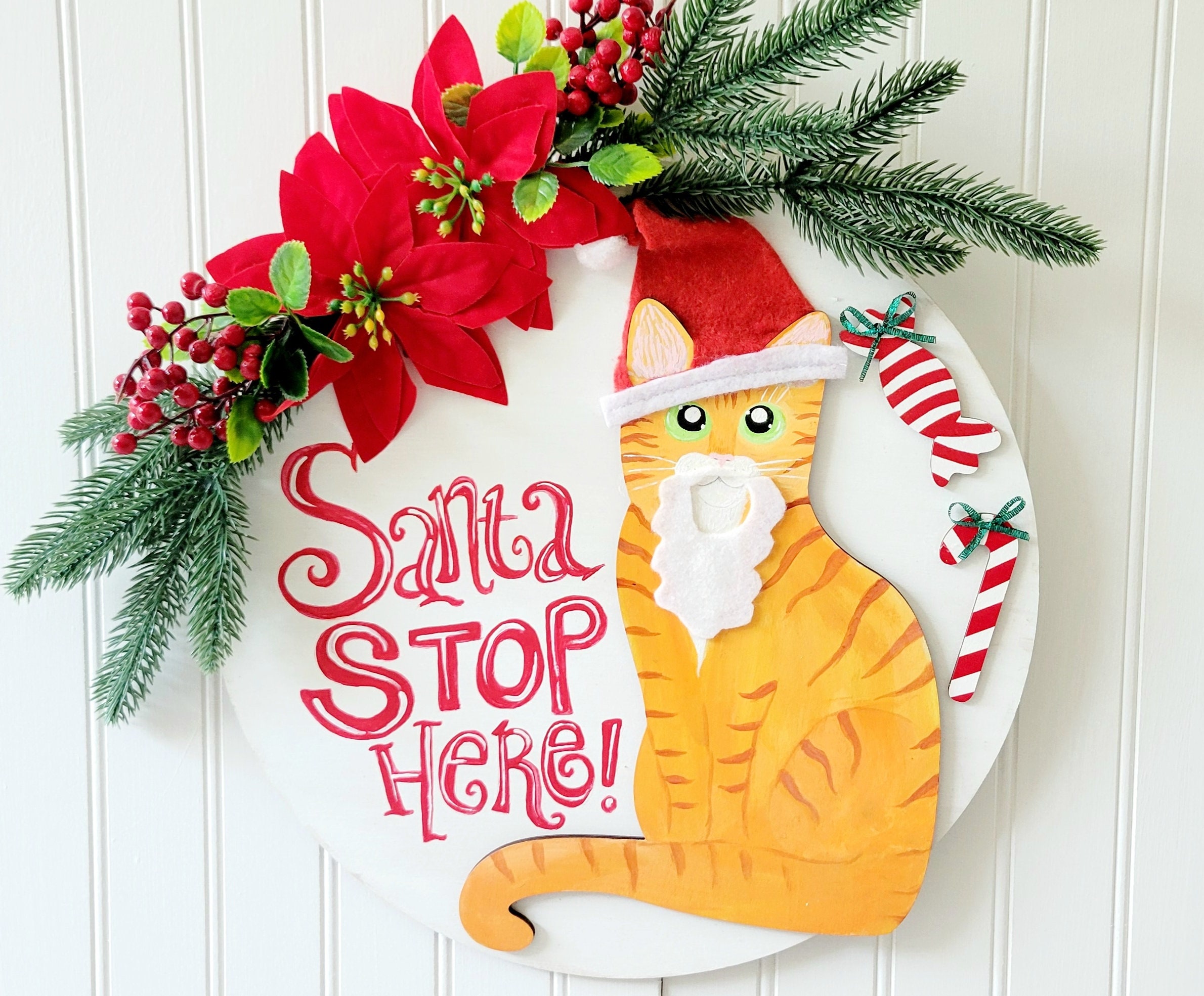 Santa Stop Here Door Hanger Cute Santa Hat Sign Christmas - Etsy