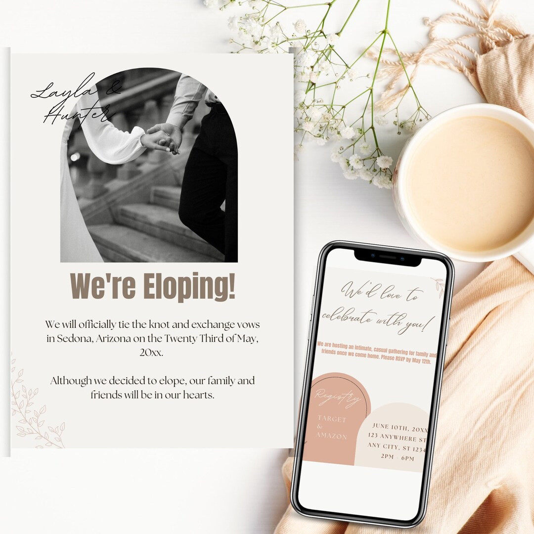 EDITABLE Wedding Elopement Announcement and Reception Invite. "we're ...