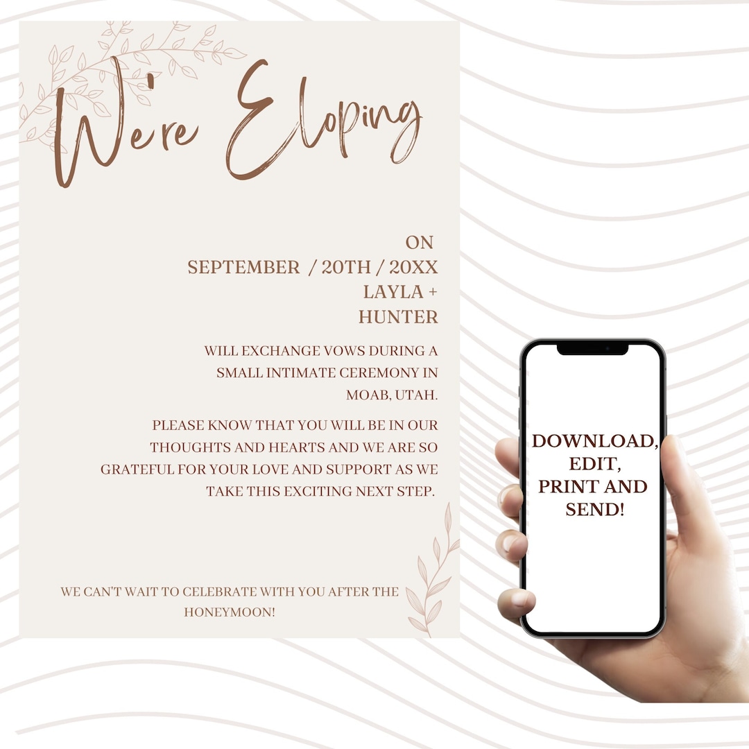 EDITABLE Wedding Elopement Announcement. "we're Eloping" Announcement ...