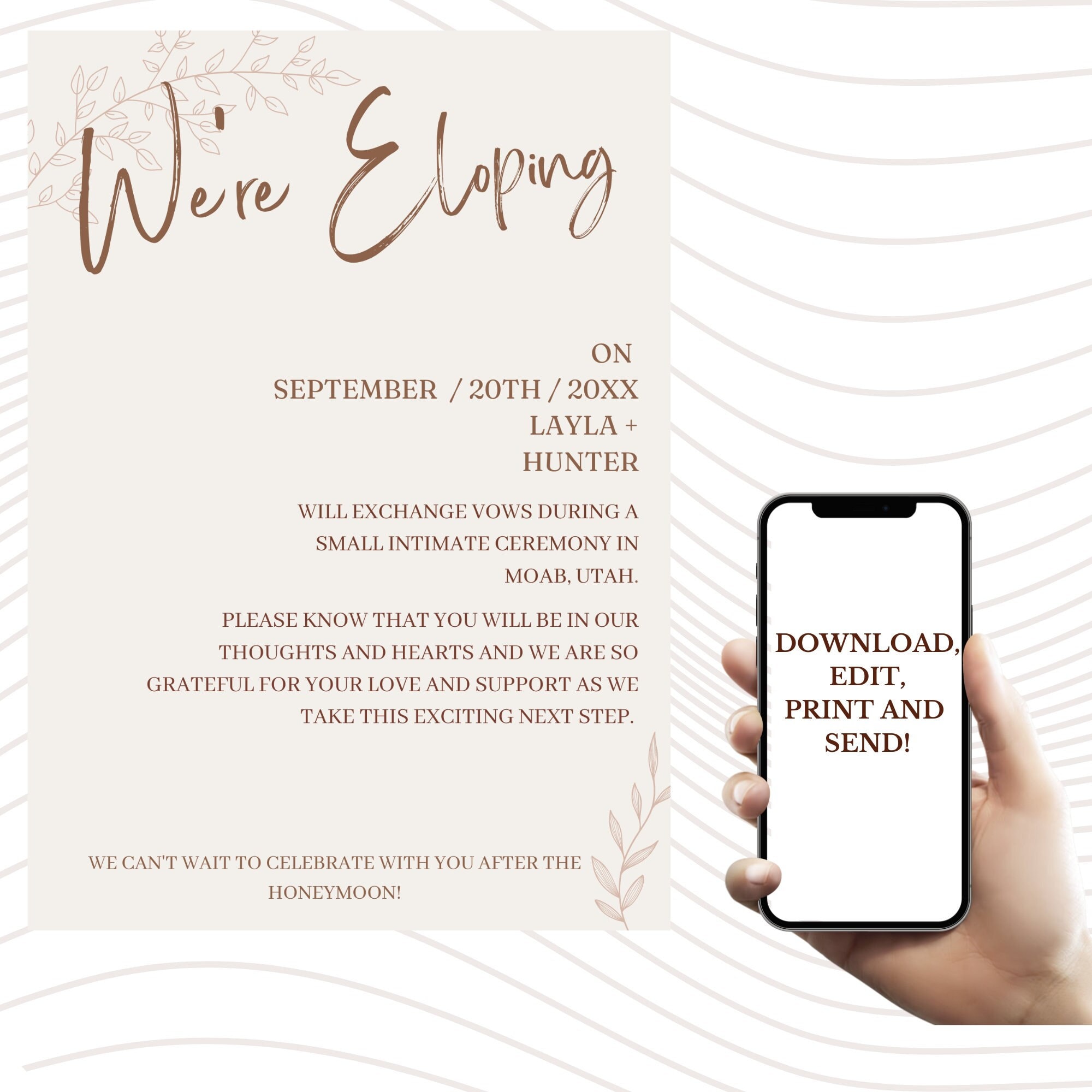 EDITABLE Wedding Elopement Announcement. "we're Eloping" Announcement ...