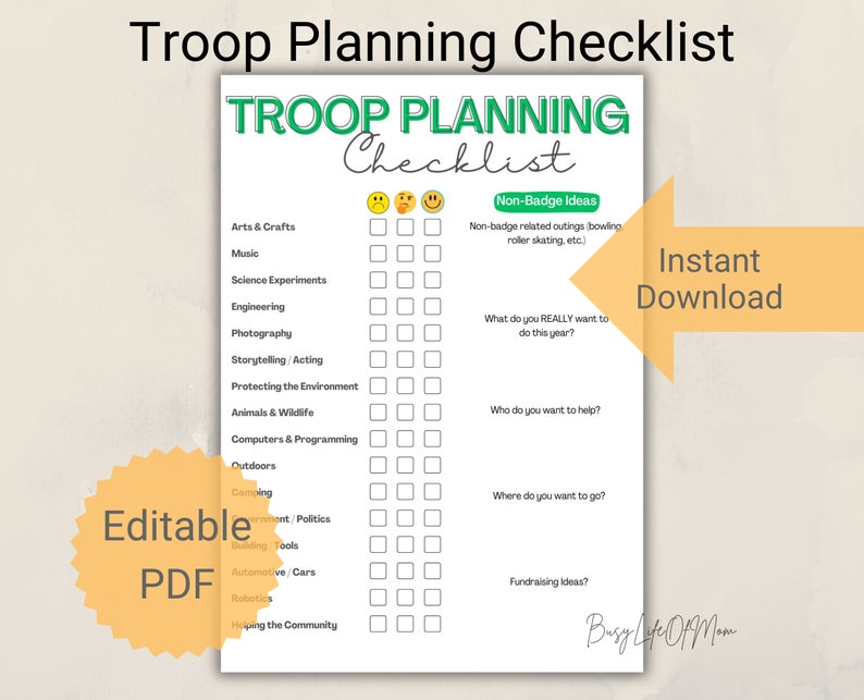 Troop Planning Checklist; Leader; Badges; Planner; Simple - Etsy