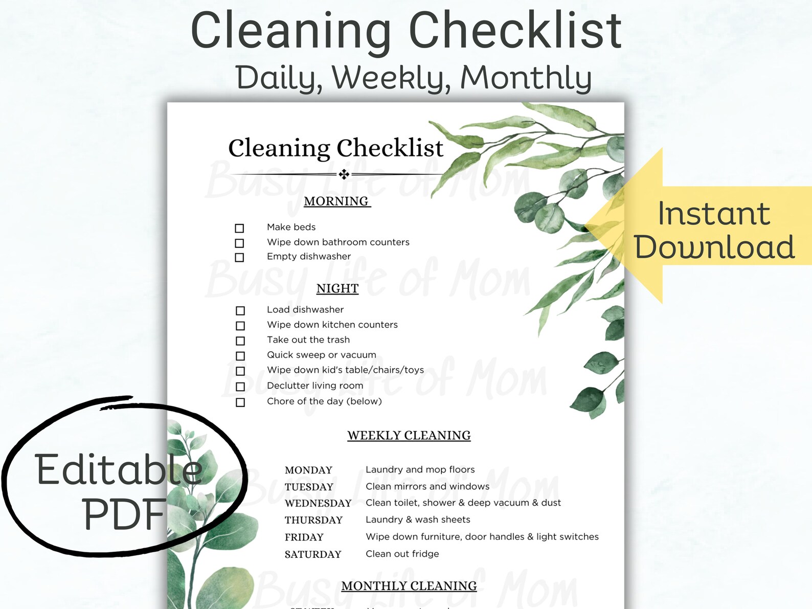 Printable Cleaning Checklist;daily, Weekly, Monthly; Digital; Simple - Etsy