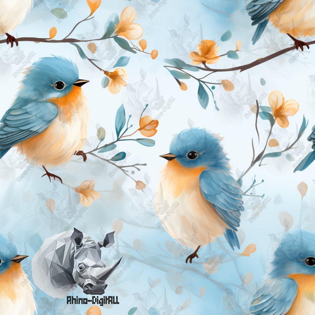 Cute Baby Blue Birds Seamless Pattern - Etsy