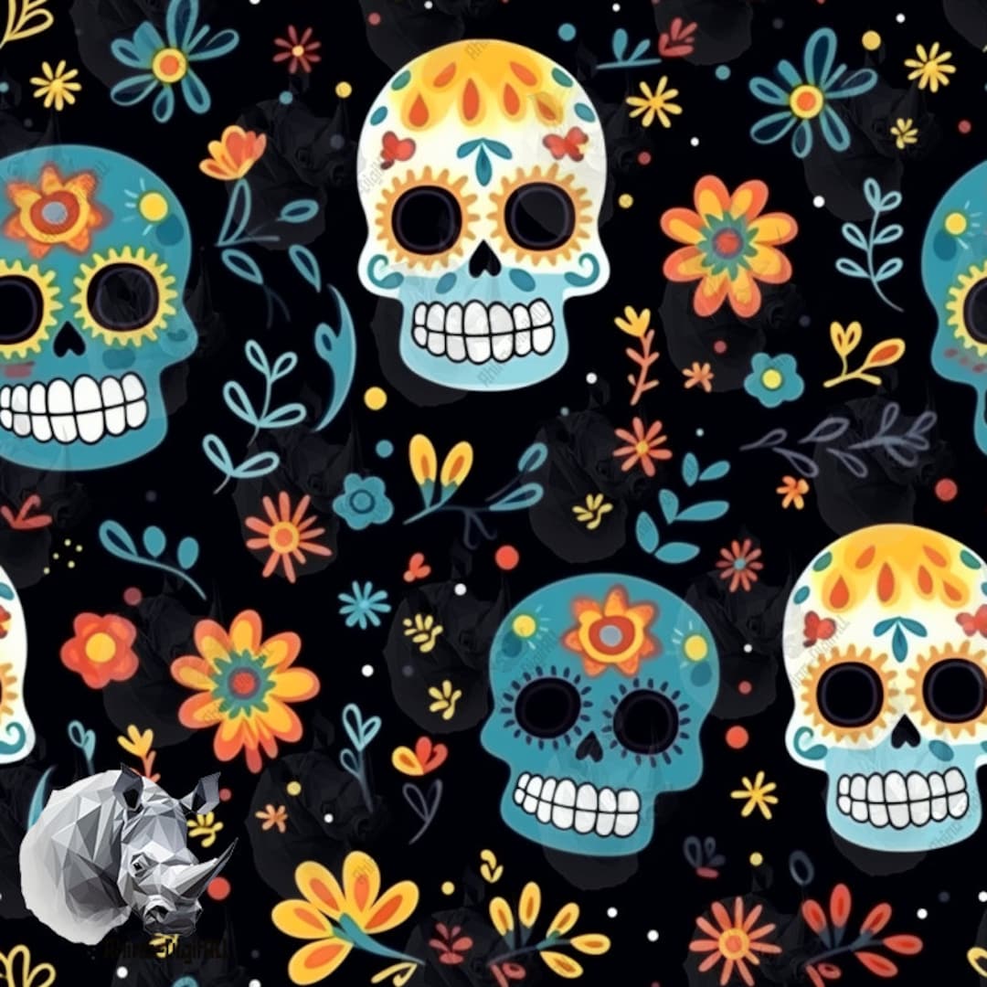 Cute Smiling Calavera Skull on a Black Background Seamless Pattern - Etsy