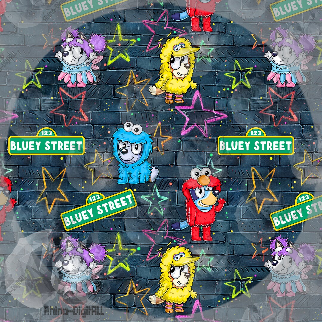Sesame Blue Dog Street Stars Seamless Pattern - Etsy